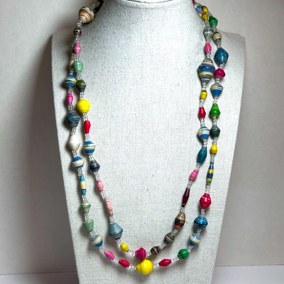 Artisan | Jewelry | Vintage Paper Beads Handcrafted Multicolor Glass ...